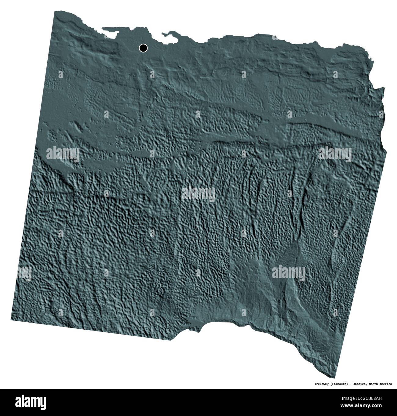 Shape of Trelawny, parish of Jamaica, with its capital isolated on ...