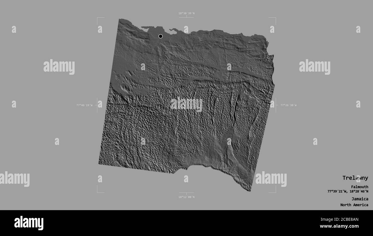 Area of Trelawny, parish of Jamaica, isolated on a solid background in ...