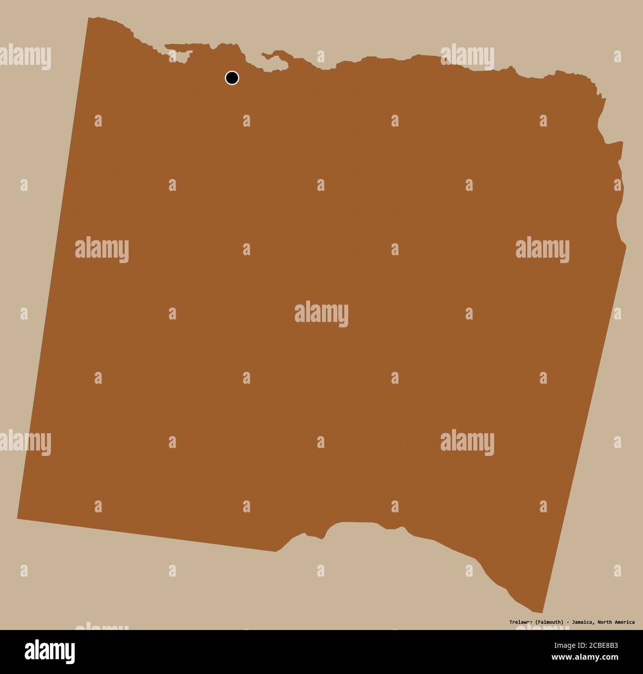 Shape of Trelawny, parish of Jamaica, with its capital isolated on a ...