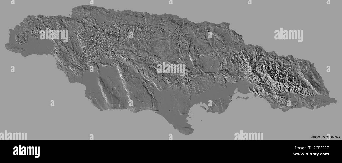 Shape of Jamaica with its capital isolated on a solid color background ...