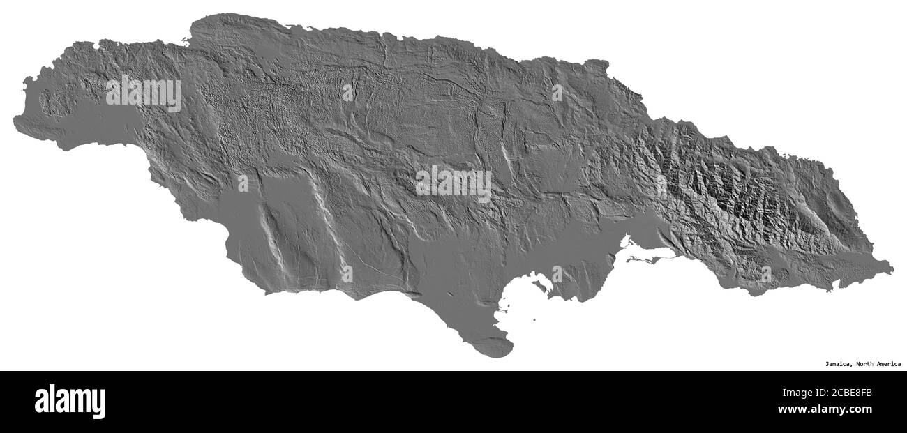 Shape of Jamaica with its capital isolated on white background. Bilevel ...