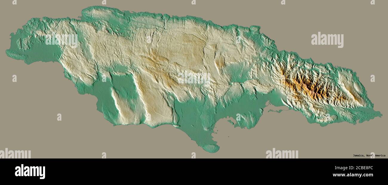 Shape of Jamaica with its capital isolated on a solid color background ...