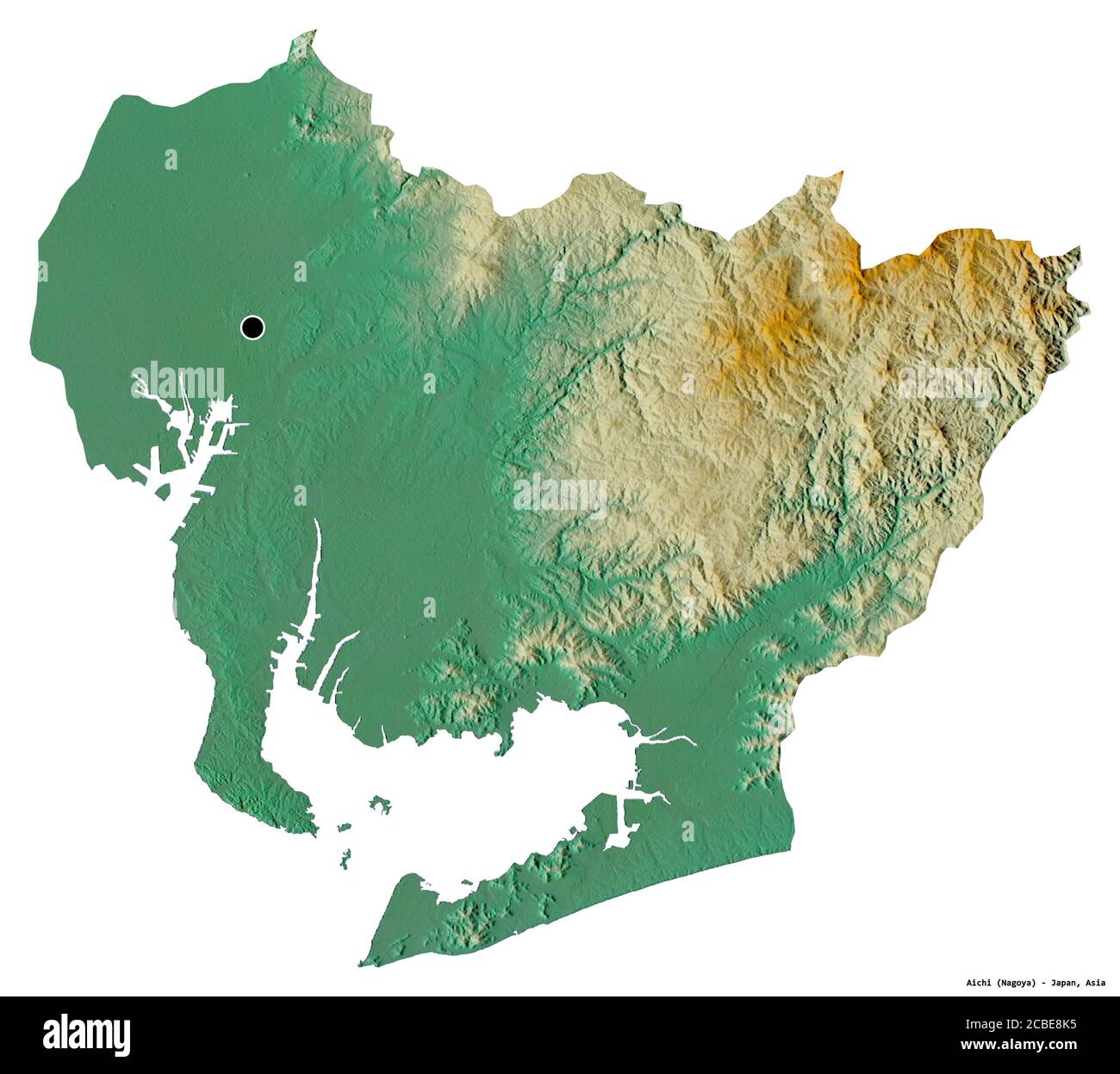 Shape of Aichi, prefecture of Japan, with its capital isolated on white ...