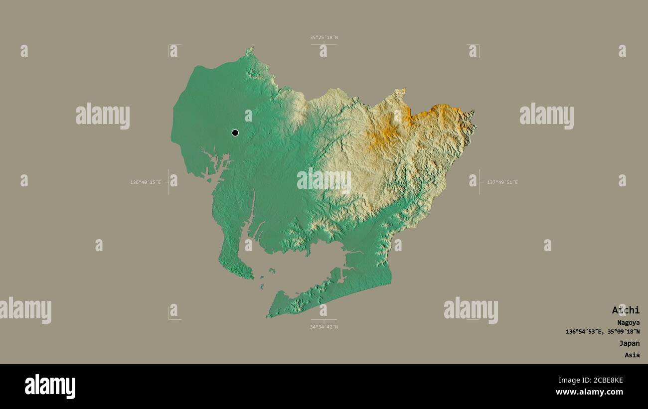 Area of Aichi, prefecture of Japan, isolated on a solid background in a ...