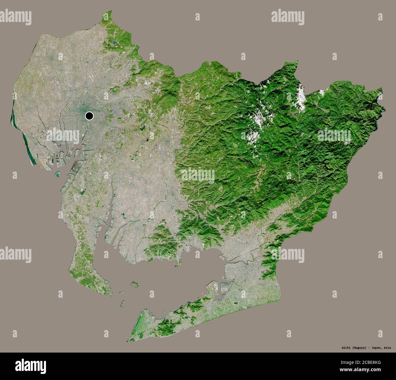 Shape of Aichi, prefecture of Japan, with its capital isolated on a ...