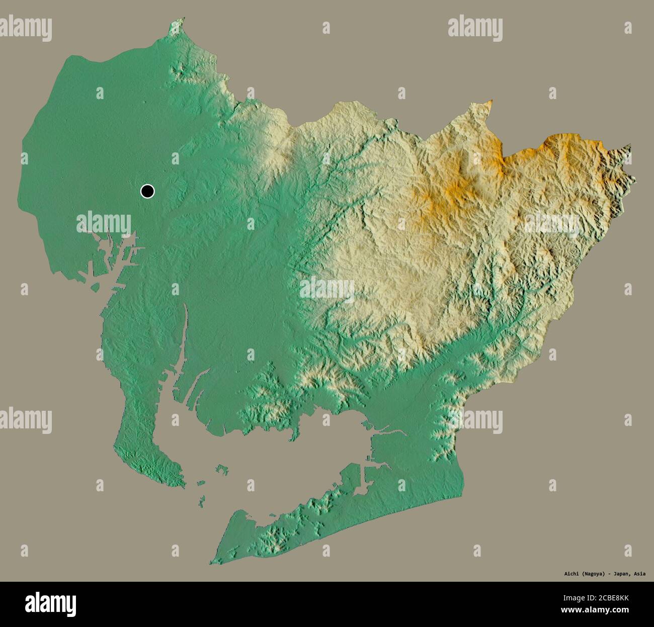 Shape of Aichi, prefecture of Japan, with its capital isolated on a ...