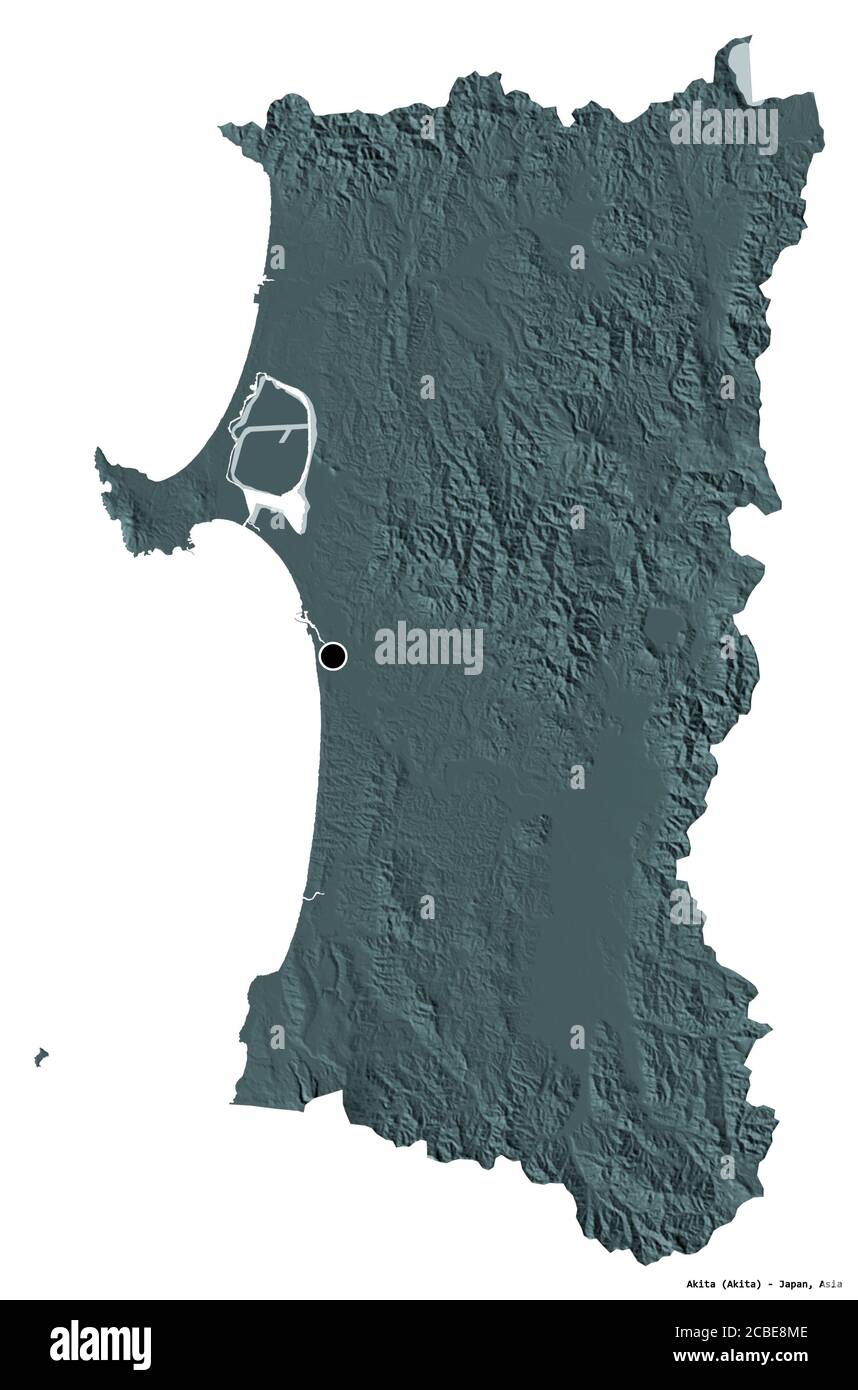 Shape of Akita, prefecture of Japan, with its capital isolated on white ...
