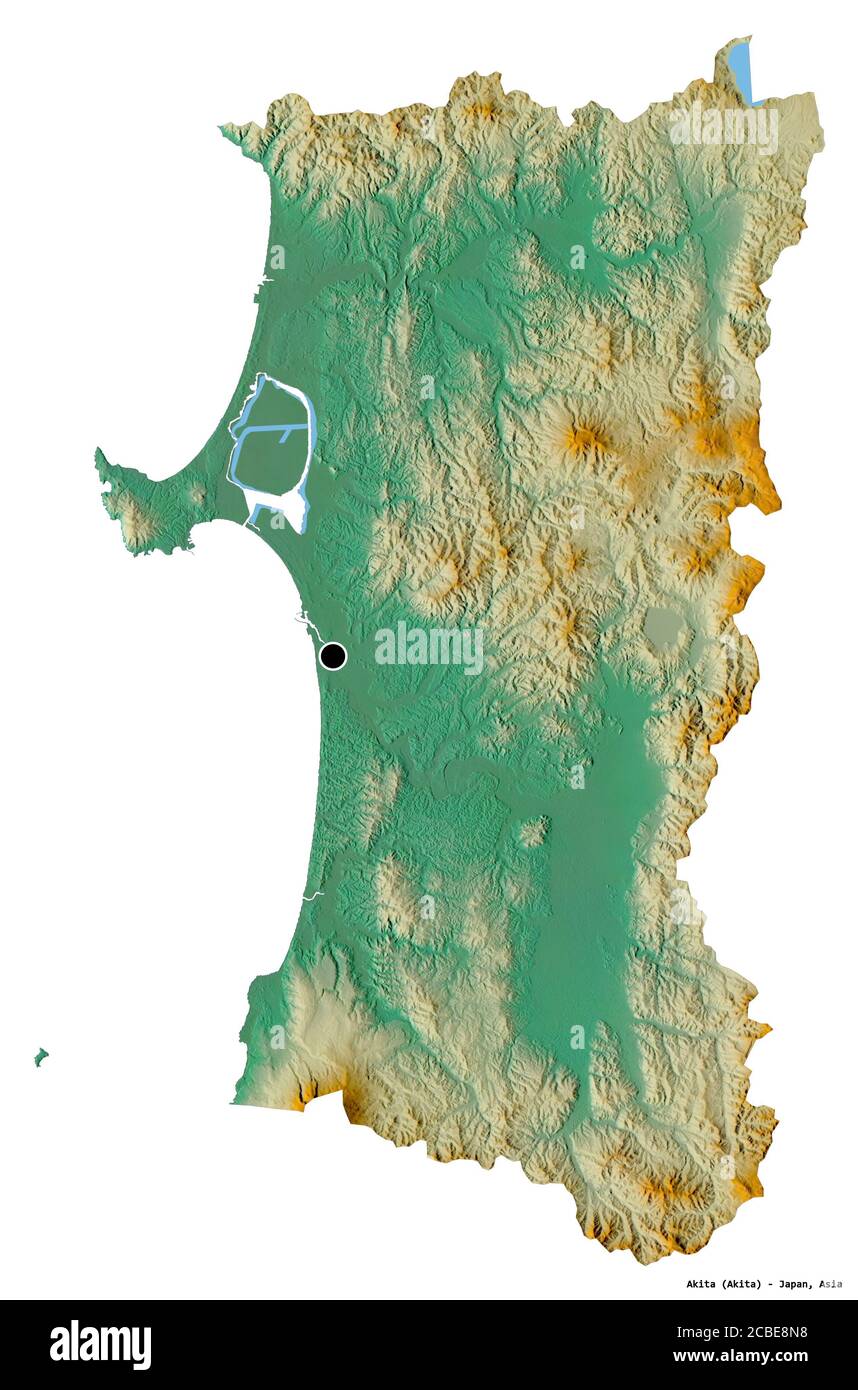 Shape of Akita, prefecture of Japan, with its capital isolated on white ...