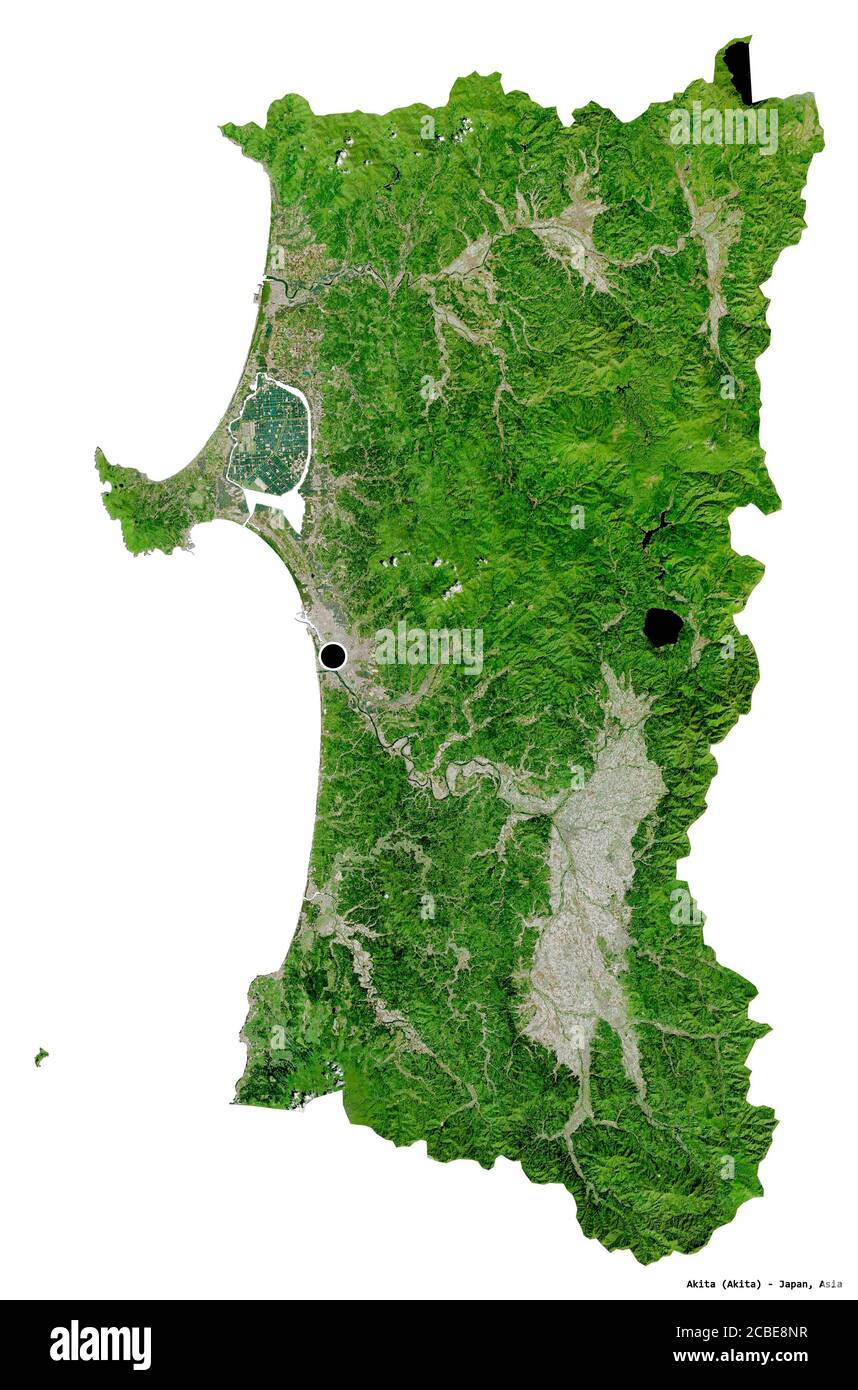 Shape of Akita, prefecture of Japan, with its capital isolated on white ...