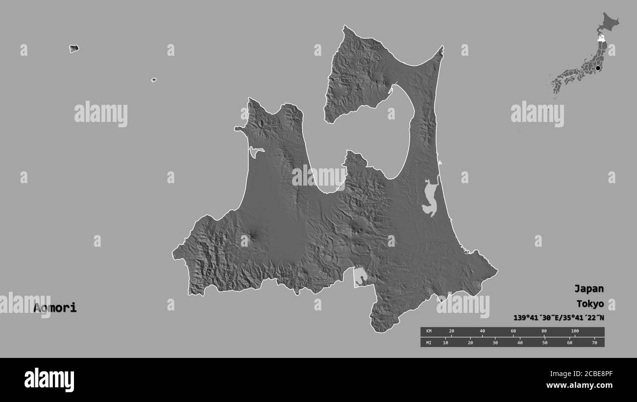 Shape of Aomori, prefecture of Japan, with its capital isolated on ...