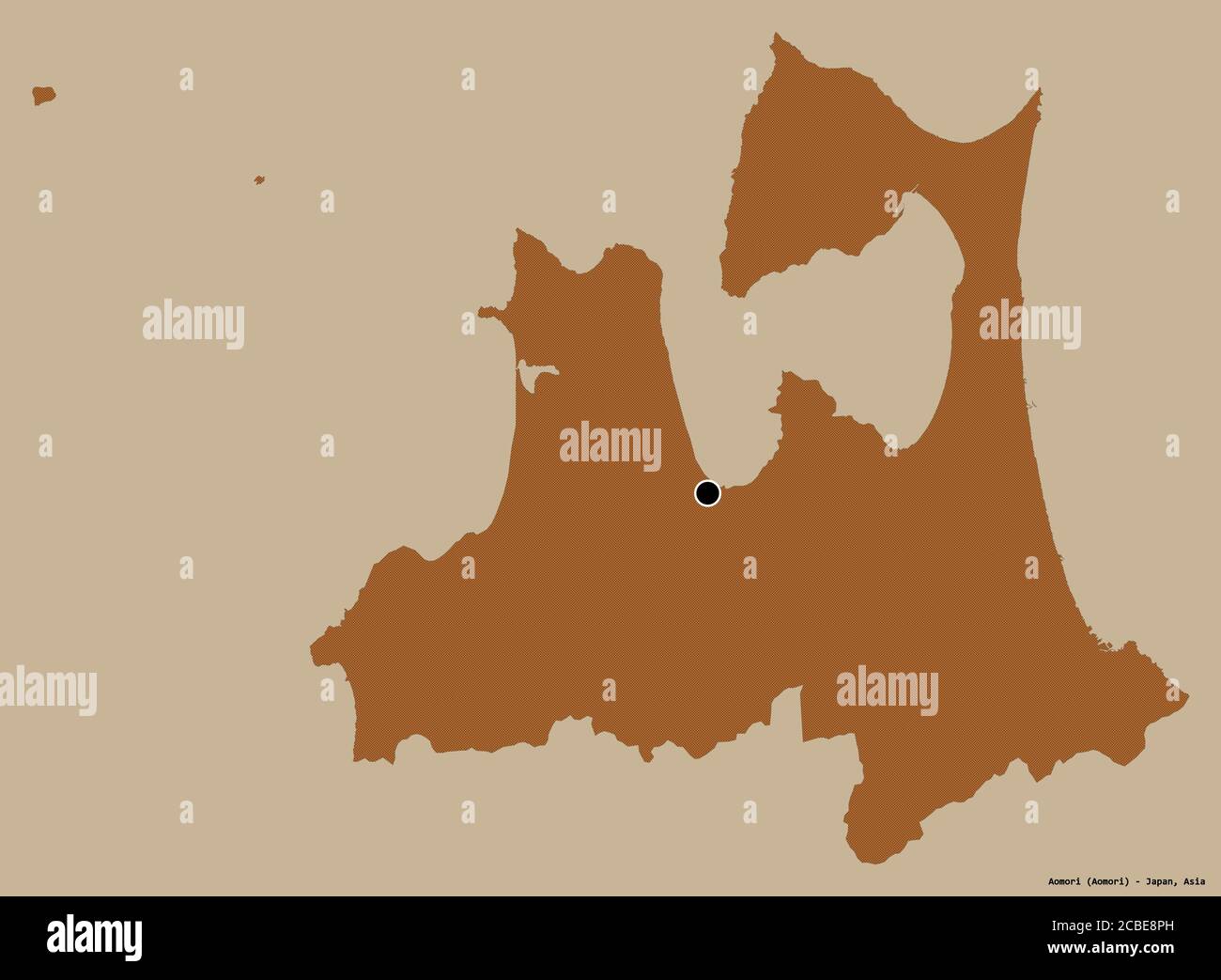 Shape of Aomori, prefecture of Japan, with its capital isolated on a ...