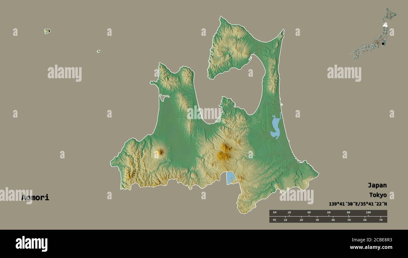 Shape of Aomori, prefecture of Japan, with its capital isolated on ...