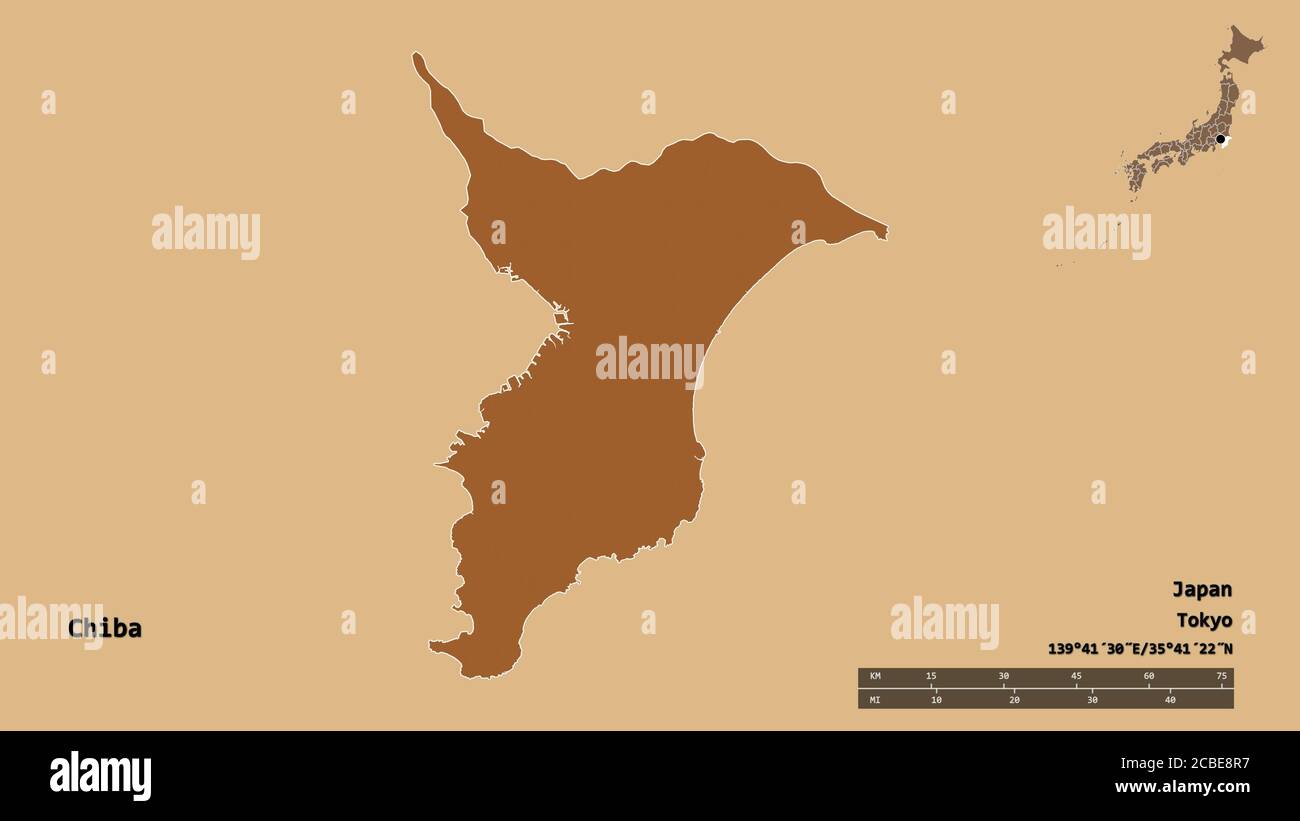 Shape of Chiba, prefecture of Japan, with its capital isolated on solid ...
