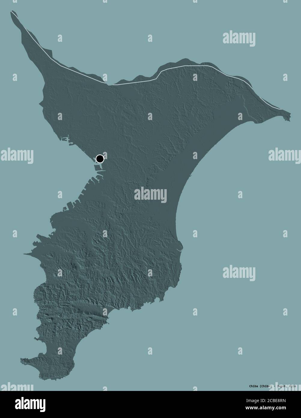 Shape of Chiba, prefecture of Japan, with its capital isolated on a ...