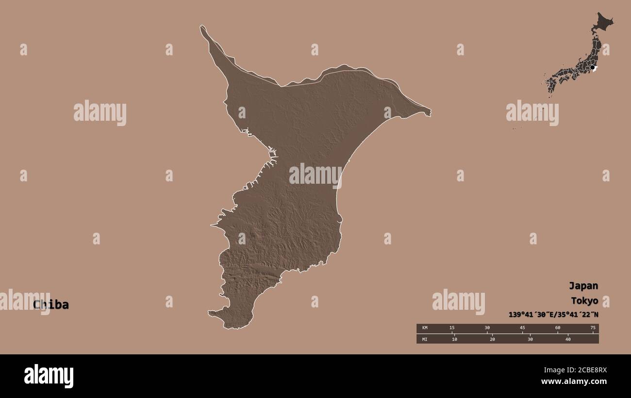 Shape of Chiba, prefecture of Japan, with its capital isolated on solid ...