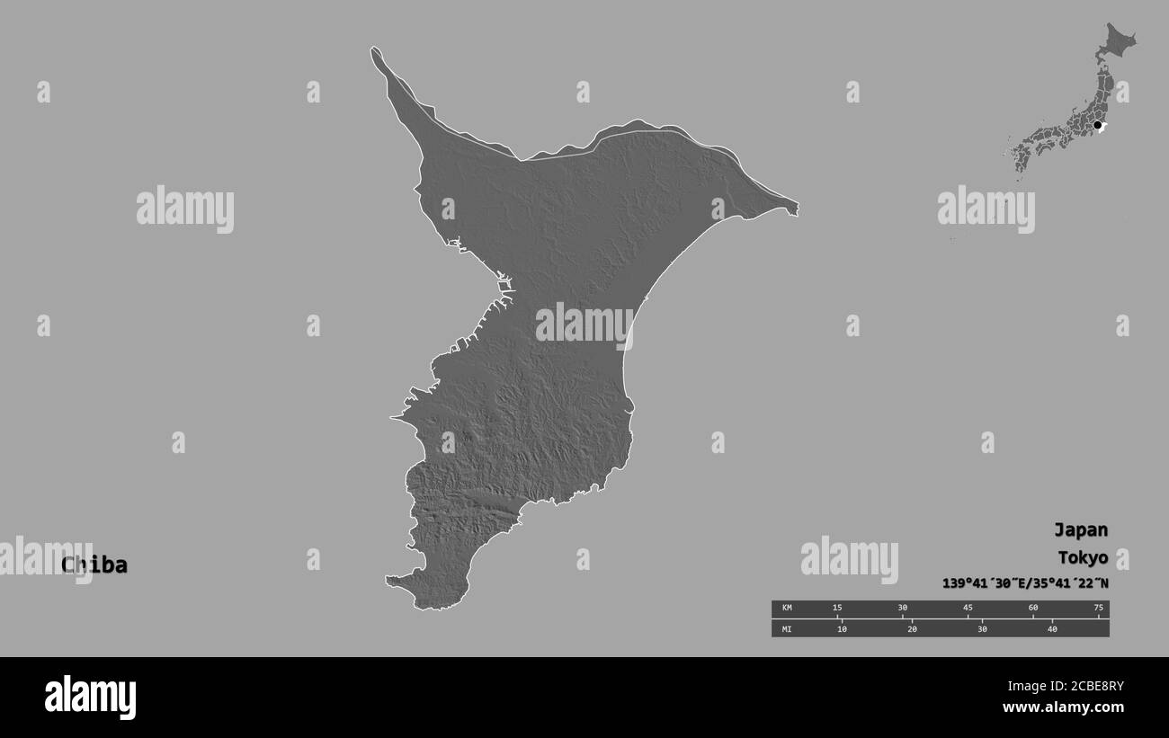 Shape of Chiba, prefecture of Japan, with its capital isolated on solid ...