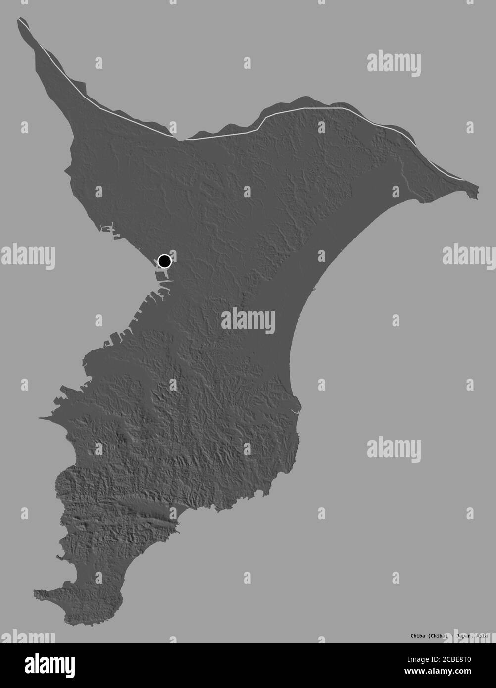 Shape of Chiba, prefecture of Japan, with its capital isolated on a ...