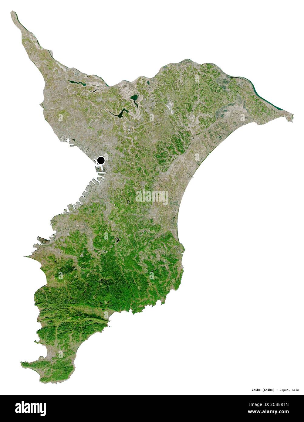 Shape of Chiba, prefecture of Japan, with its capital isolated on white ...