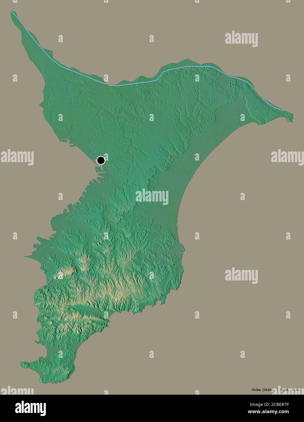 Shape of Chiba, prefecture of Japan, with its capital isolated on a ...