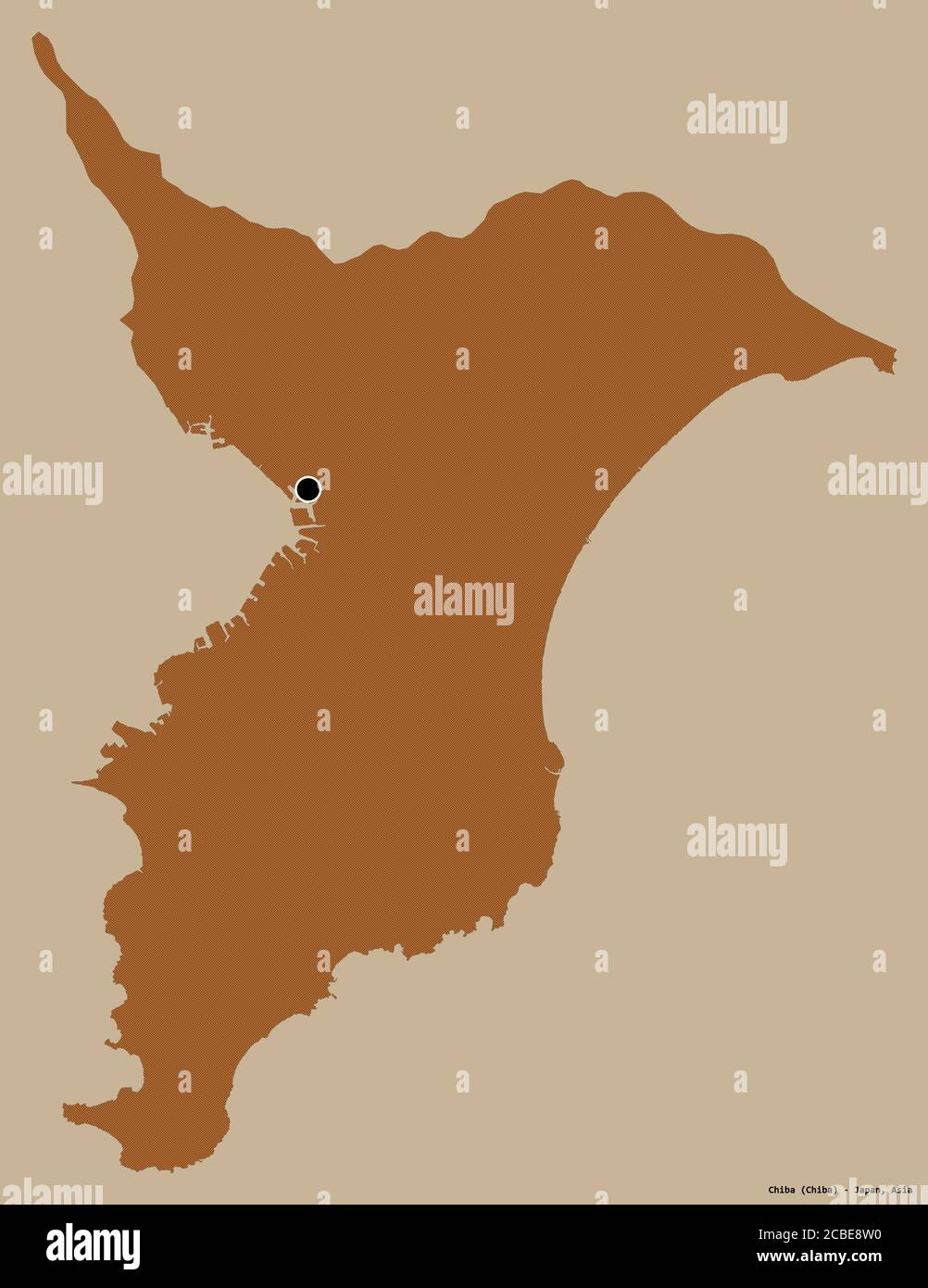 Shape of Chiba, prefecture of Japan, with its capital isolated on a ...