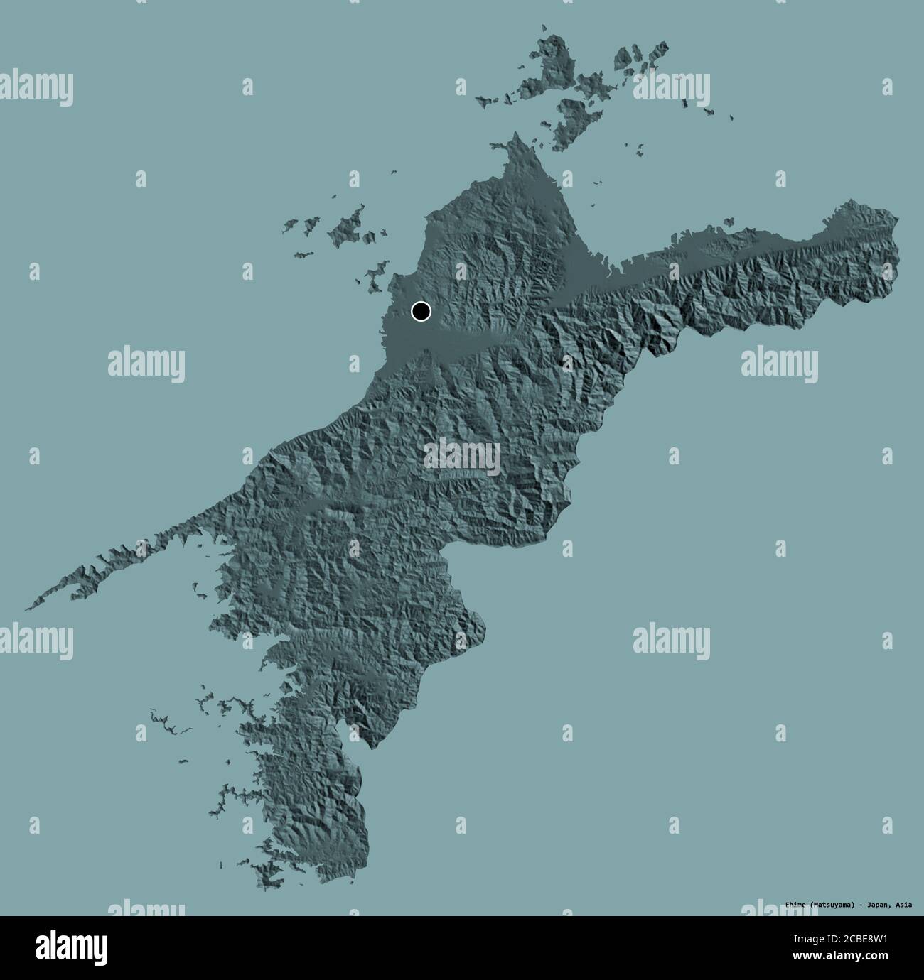 Shape of Ehime, prefecture of Japan, with its capital isolated on a ...