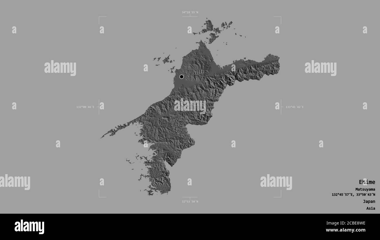Area of Ehime, prefecture of Japan, isolated on a solid background in a ...