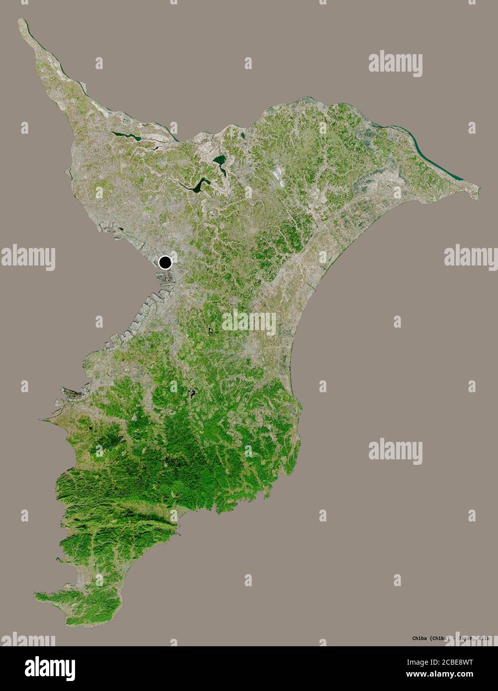 Shape of Chiba, prefecture of Japan, with its capital isolated on a ...
