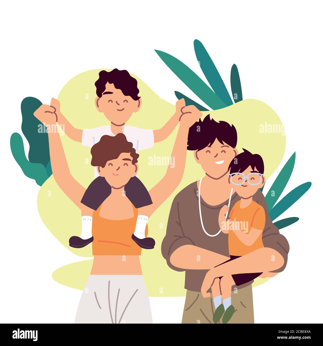 Mother father and sons cartoons and leaves design, Family relationship ...