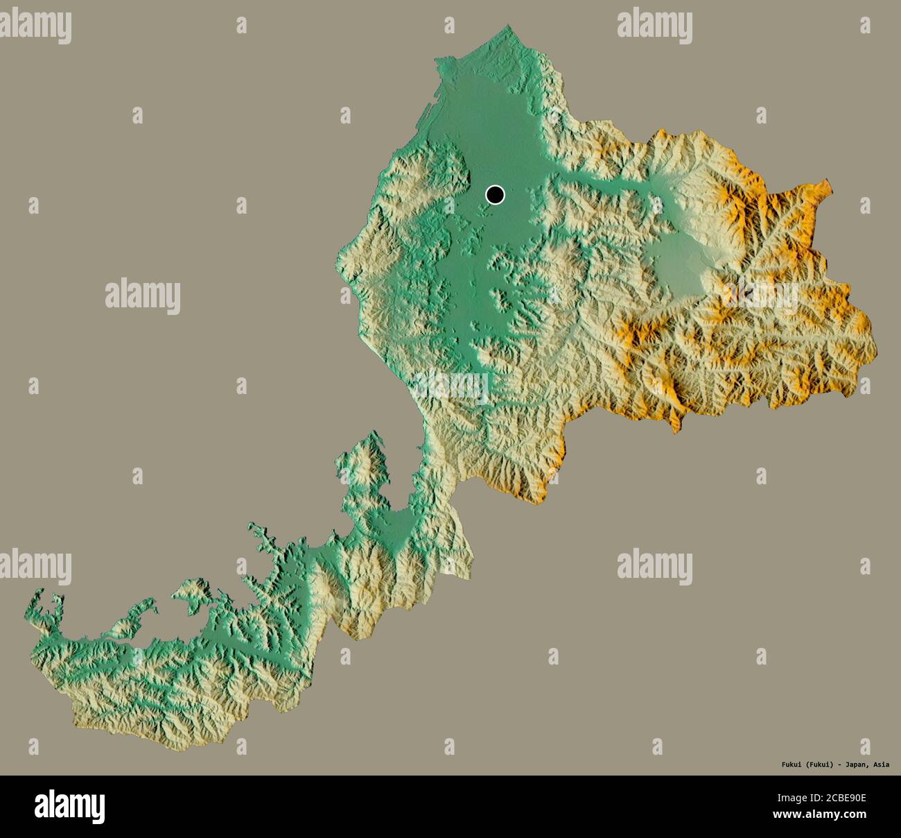 Shape of Fukui, prefecture of Japan, with its capital isolated on a ...