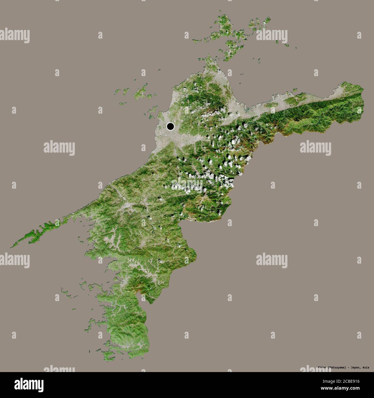 Shape of Ehime, prefecture of Japan, with its capital isolated on a ...