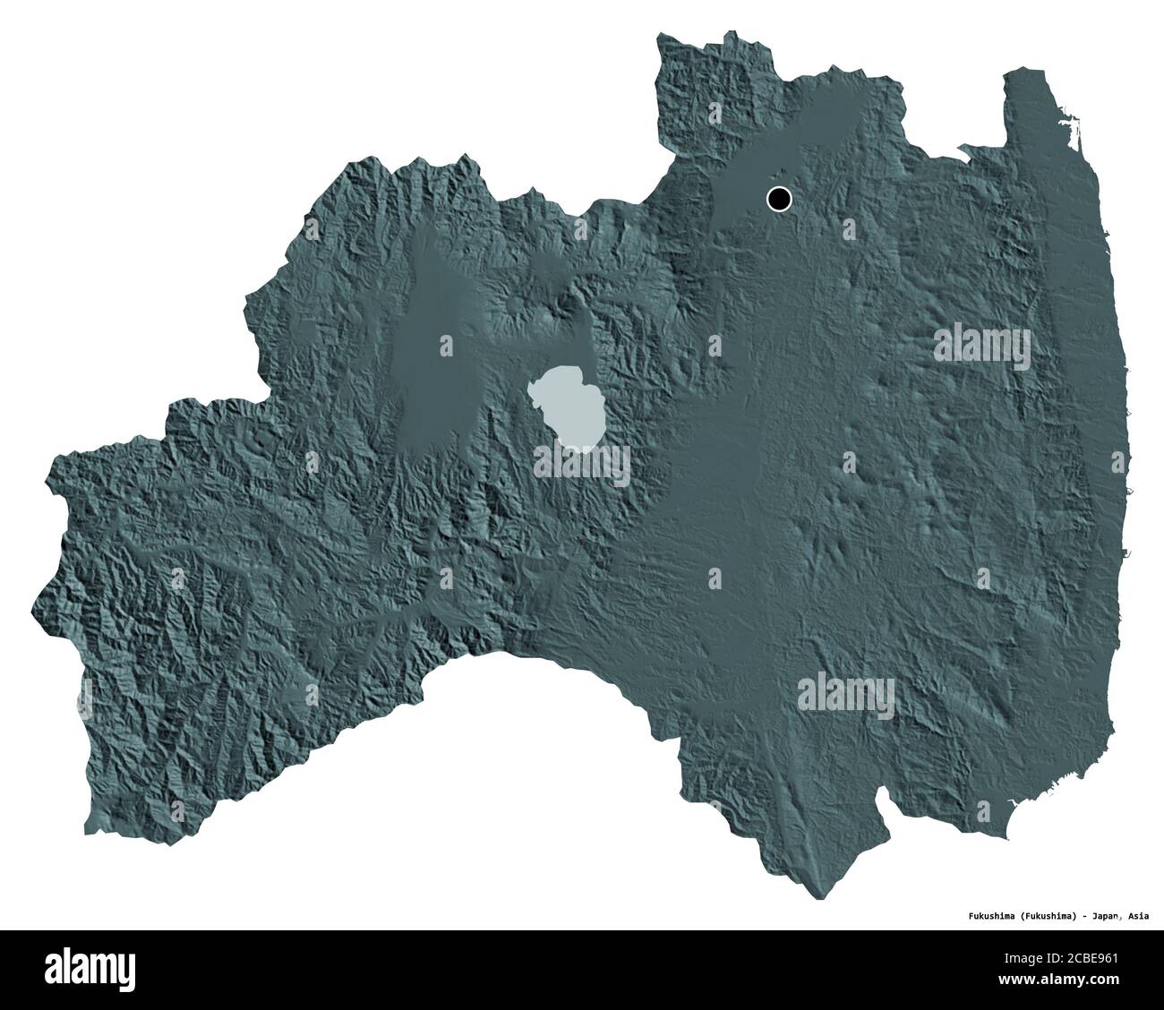 Shape of Fukushima, prefecture of Japan, with its capital isolated on ...