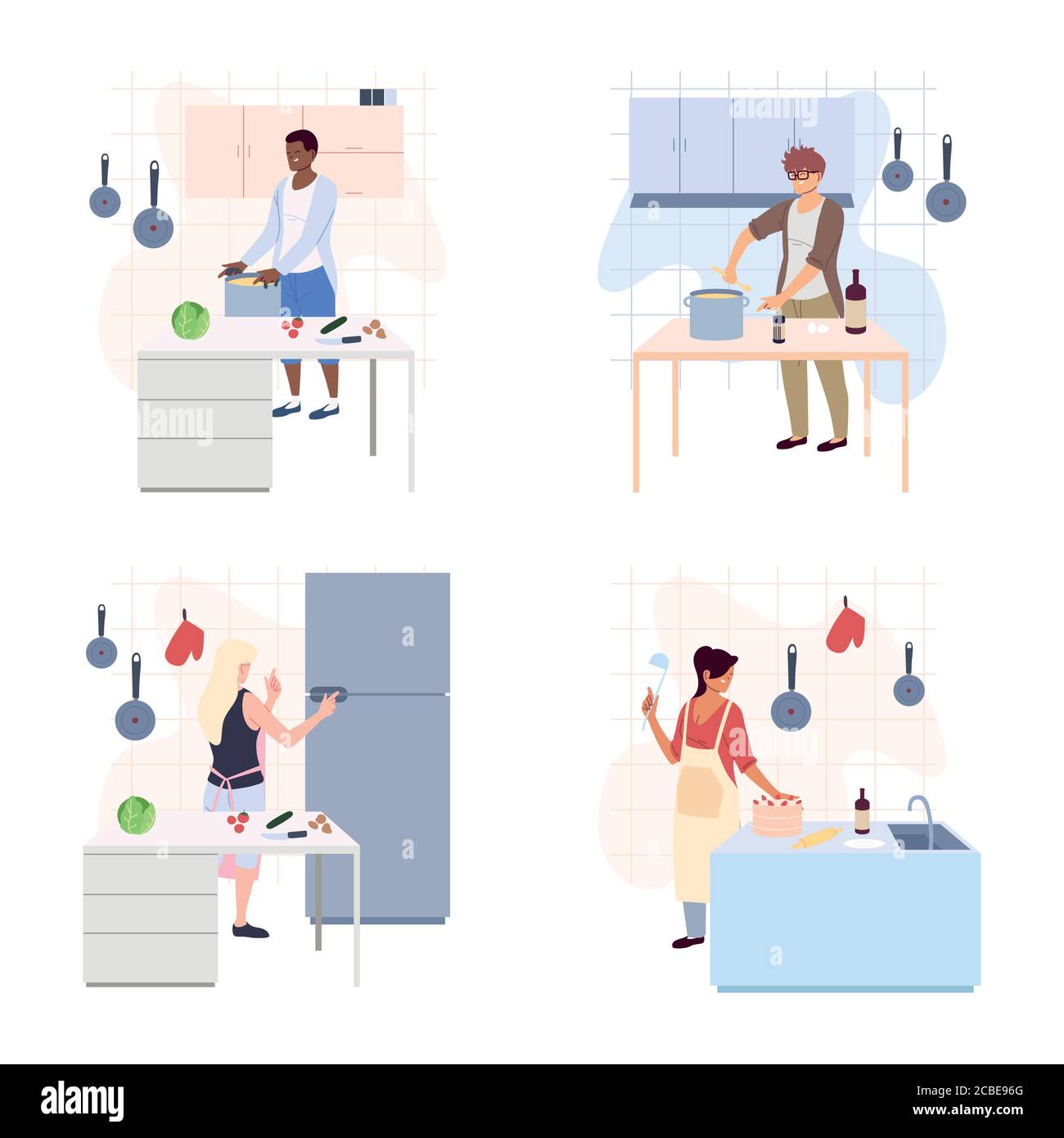 set of people are cooking in white background vector illustration ...