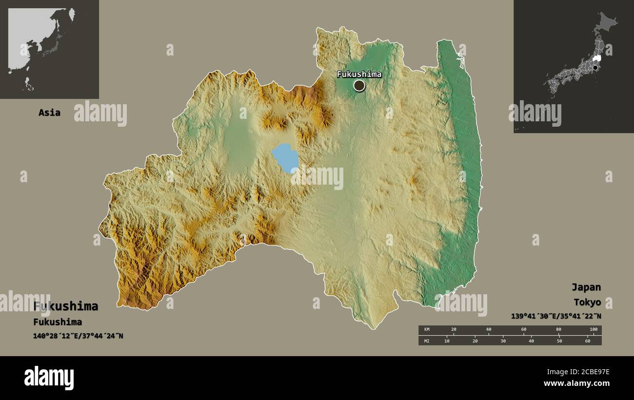 Shape of Fukushima, prefecture of Japan, and its capital. Distance ...