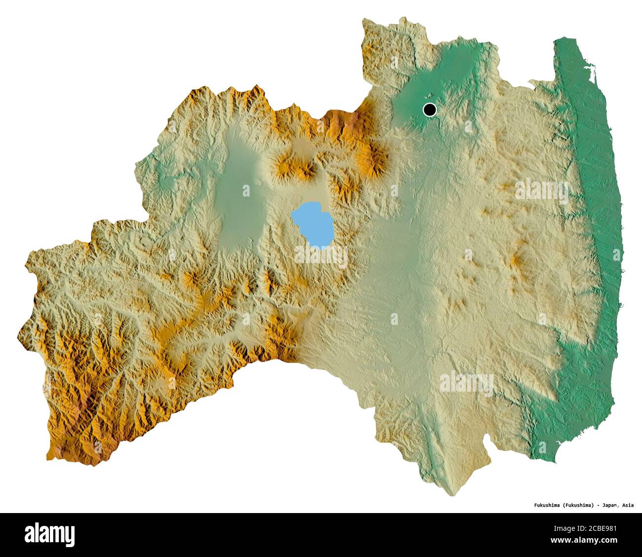 Shape of Fukushima, prefecture of Japan, with its capital isolated on ...