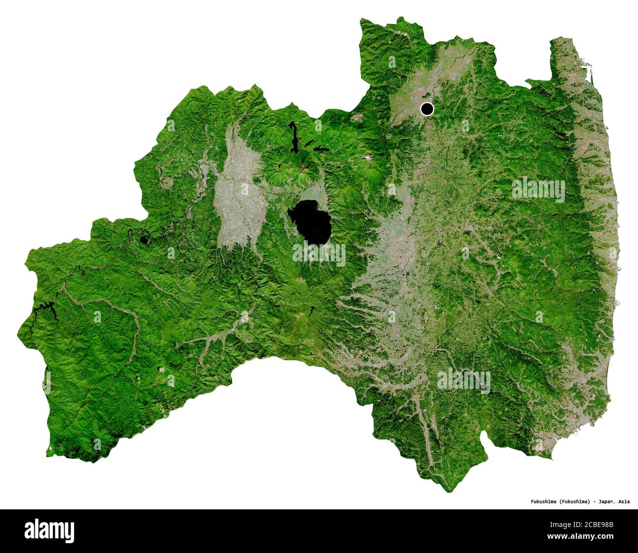 Shape of Fukushima, prefecture of Japan, with its capital isolated on ...