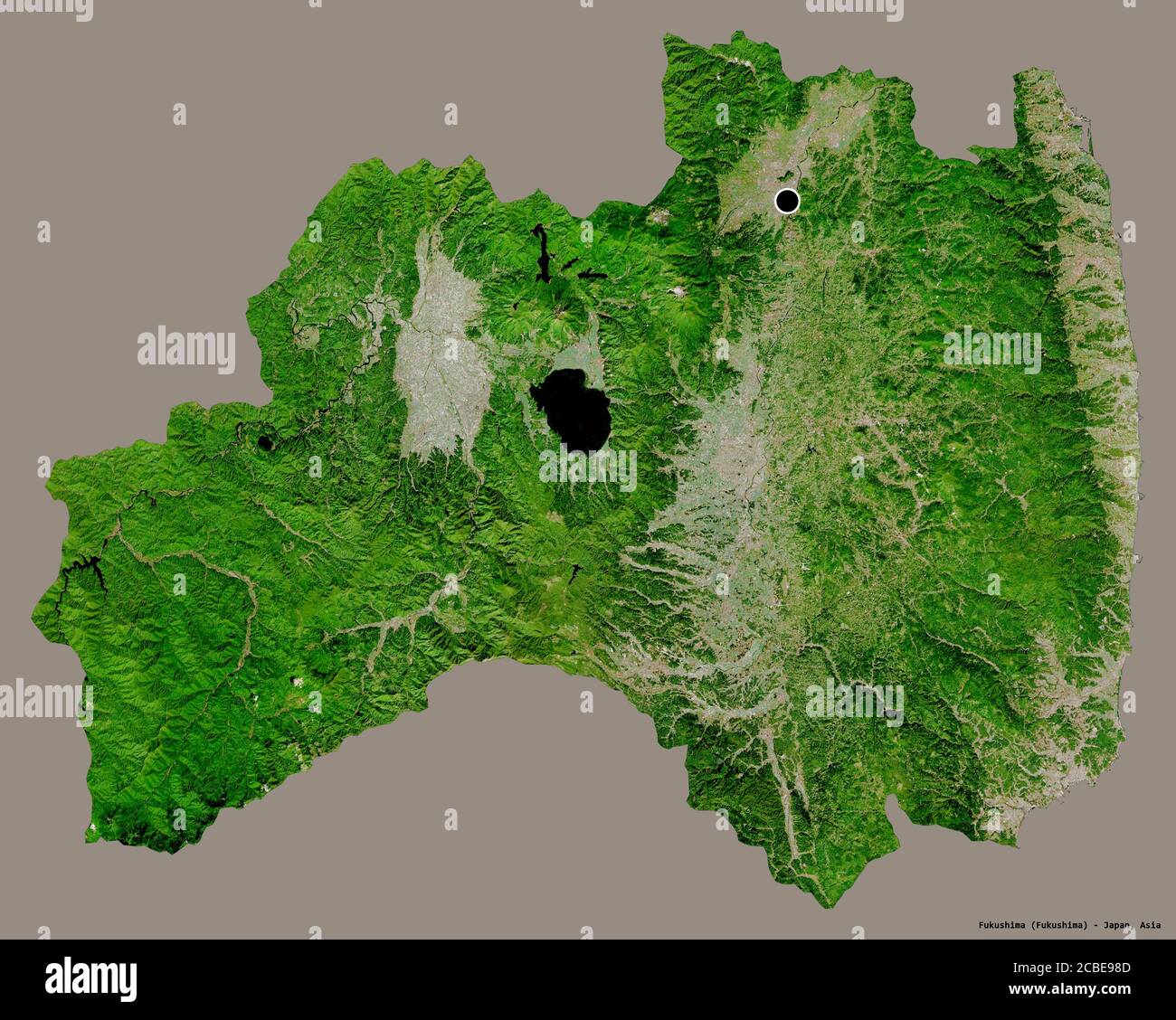 Shape of Fukushima, prefecture of Japan, with its capital isolated on a ...