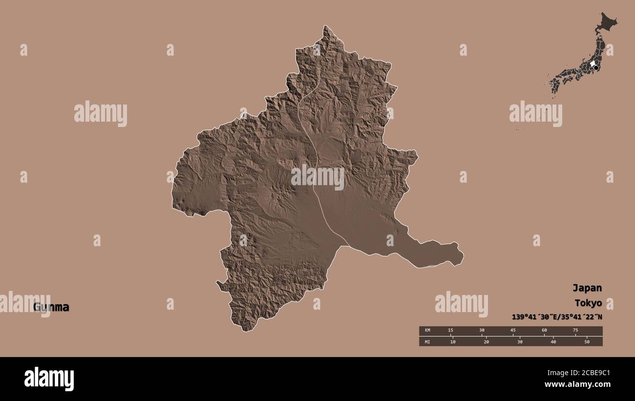 Shape of Gunma, prefecture of Japan, with its capital isolated on solid ...