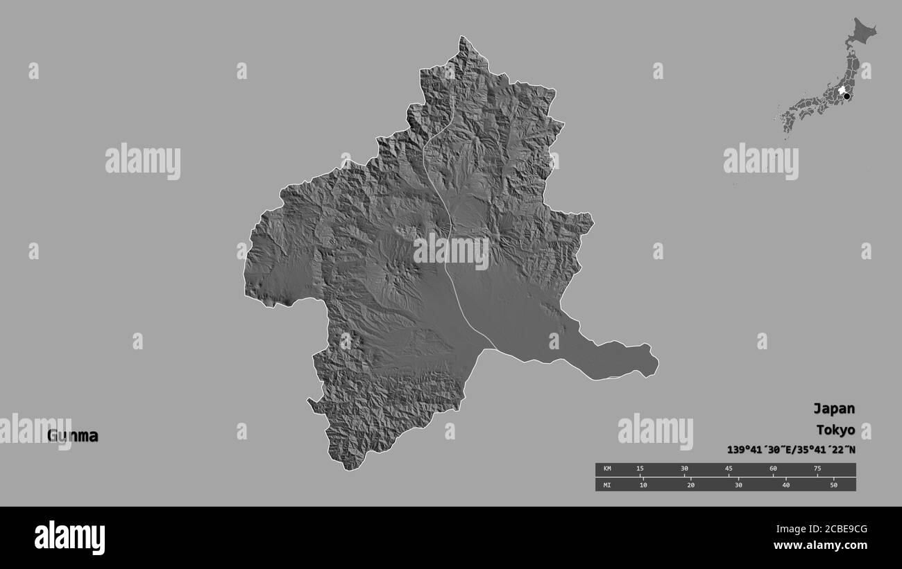 Shape of Gunma, prefecture of Japan, with its capital isolated on solid ...