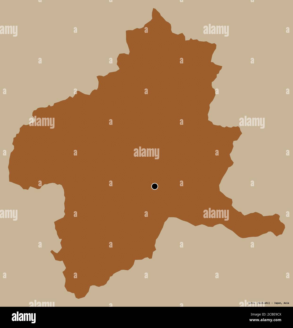 Shape of Gunma, prefecture of Japan, with its capital isolated on a ...