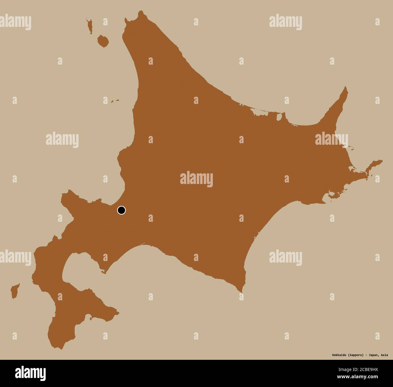 Shape of Hokkaido, circuit of Japan, with its capital isolated on a ...