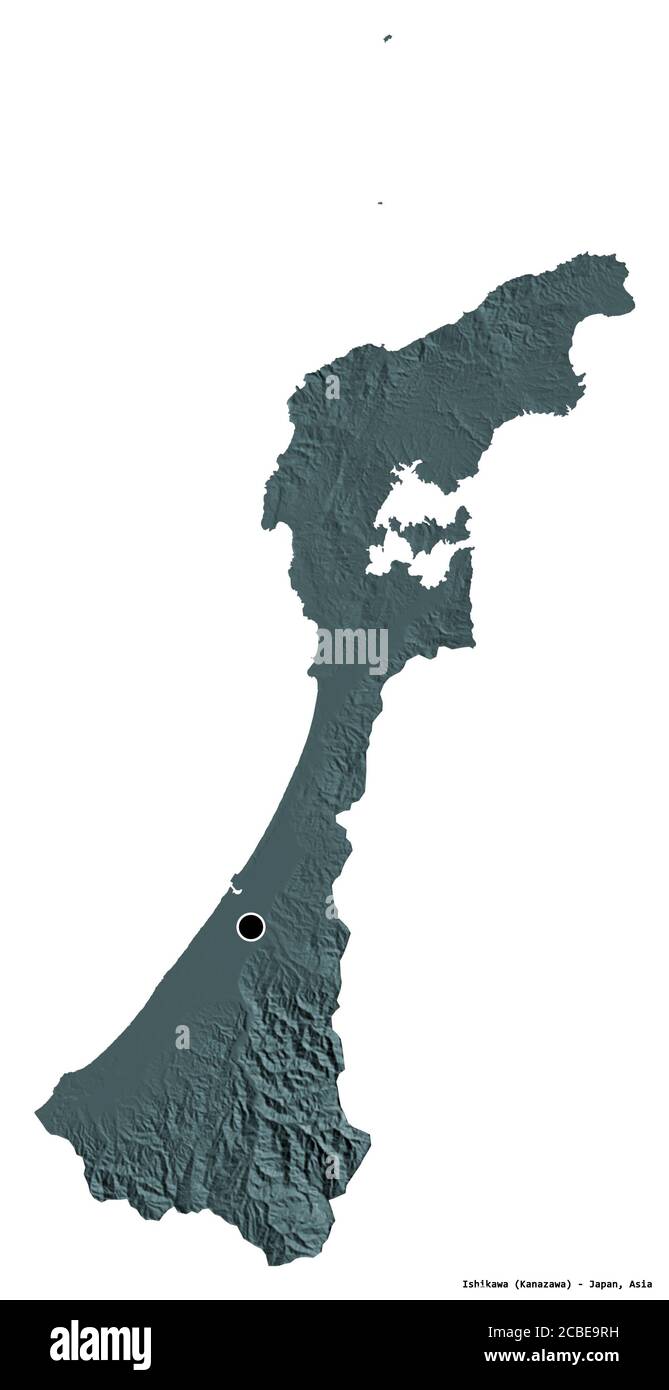 Shape of Ishikawa, prefecture of Japan, with its capital isolated on ...