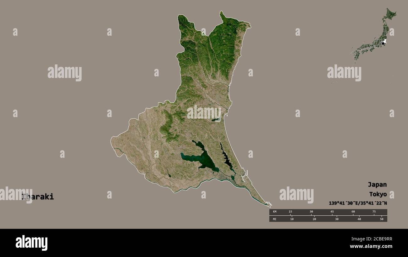 Shape of Ibaraki, prefecture of Japan, with its capital isolated on ...
