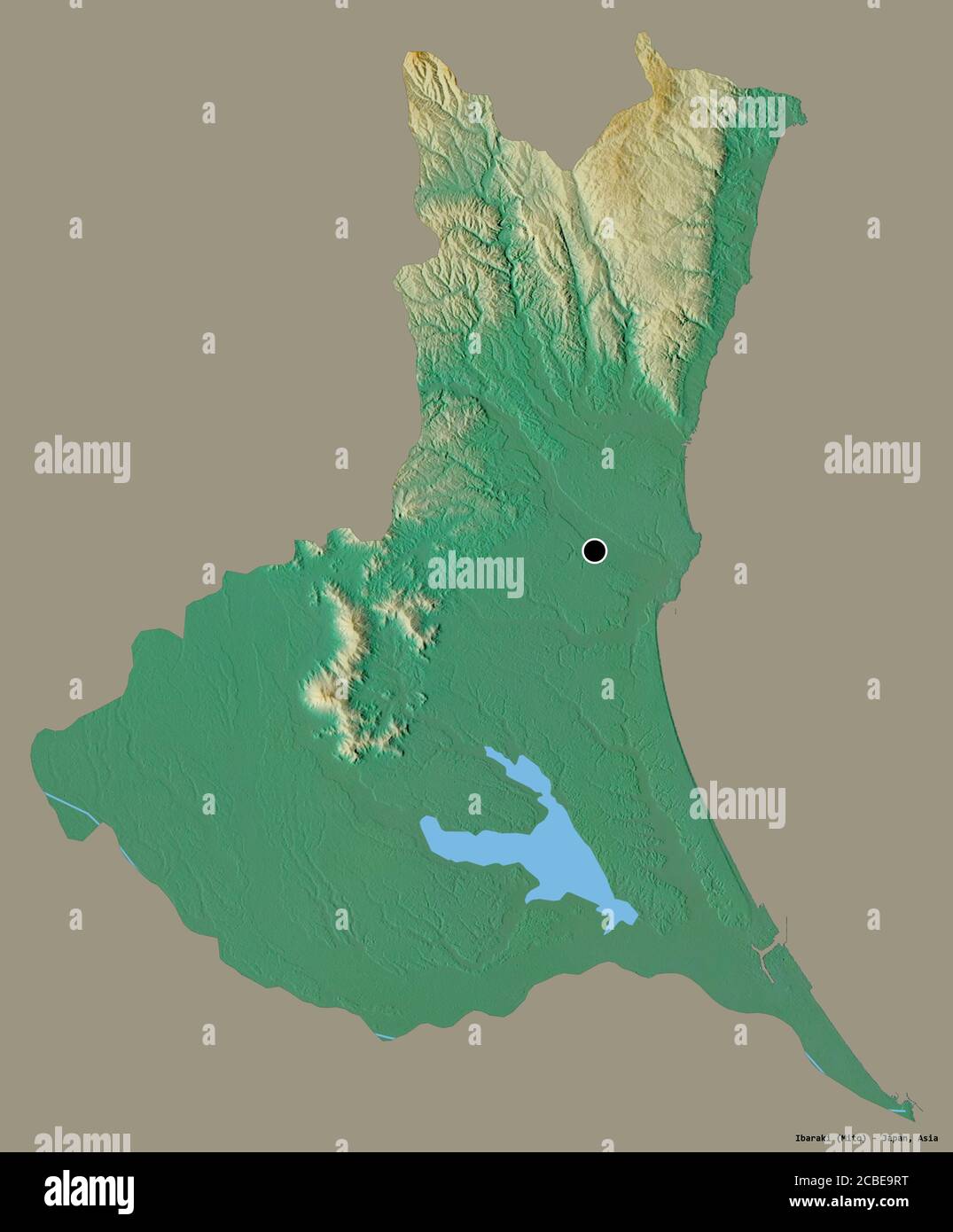 Shape of Ibaraki, prefecture of Japan, with its capital isolated on a ...