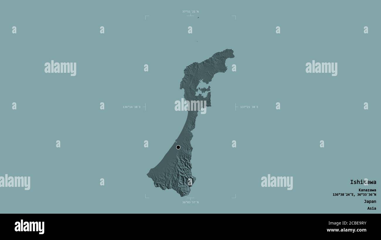 Area of Ishikawa, prefecture of Japan, isolated on a solid background ...