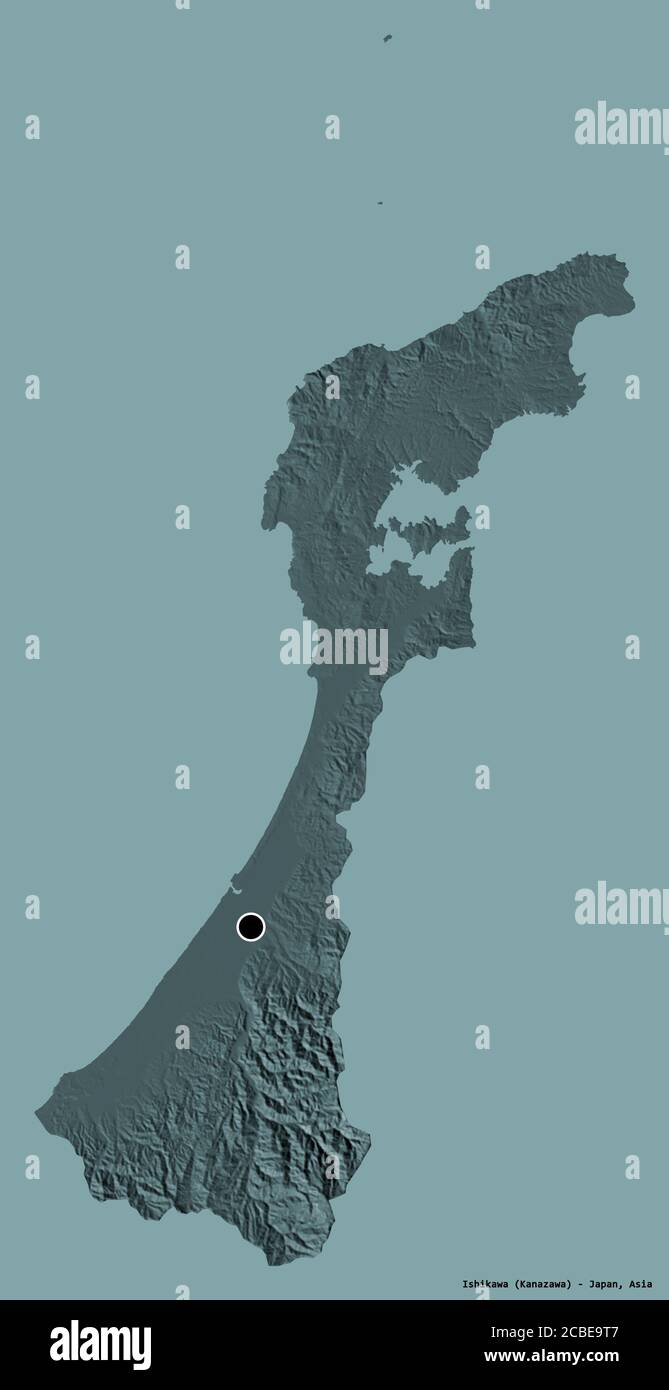 Shape of Ishikawa, prefecture of Japan, with its capital isolated on a ...