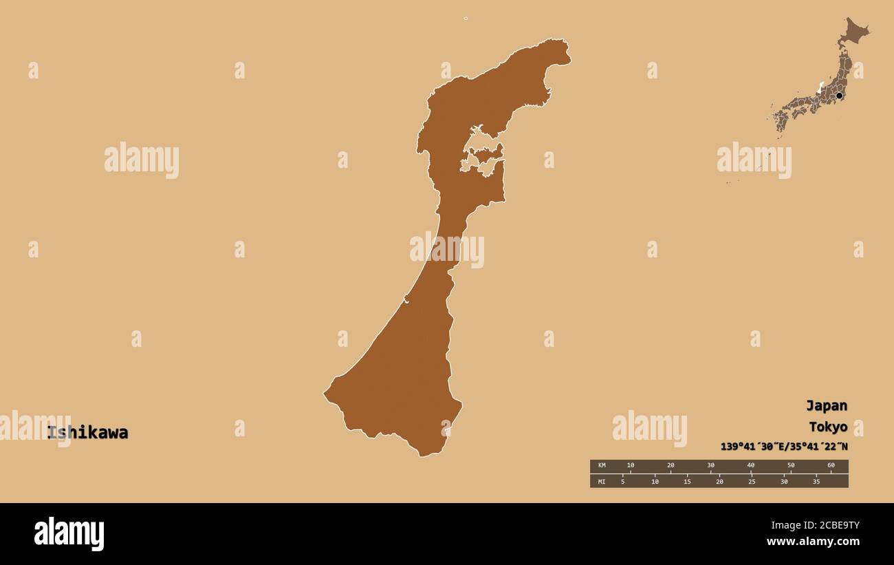 Shape of Ishikawa, prefecture of Japan, with its capital isolated on ...
