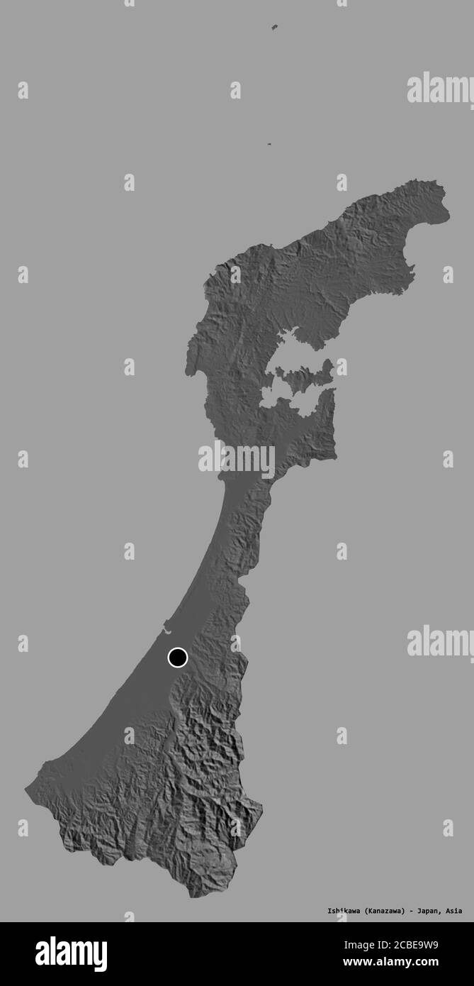 Shape of Ishikawa, prefecture of Japan, with its capital isolated on a ...