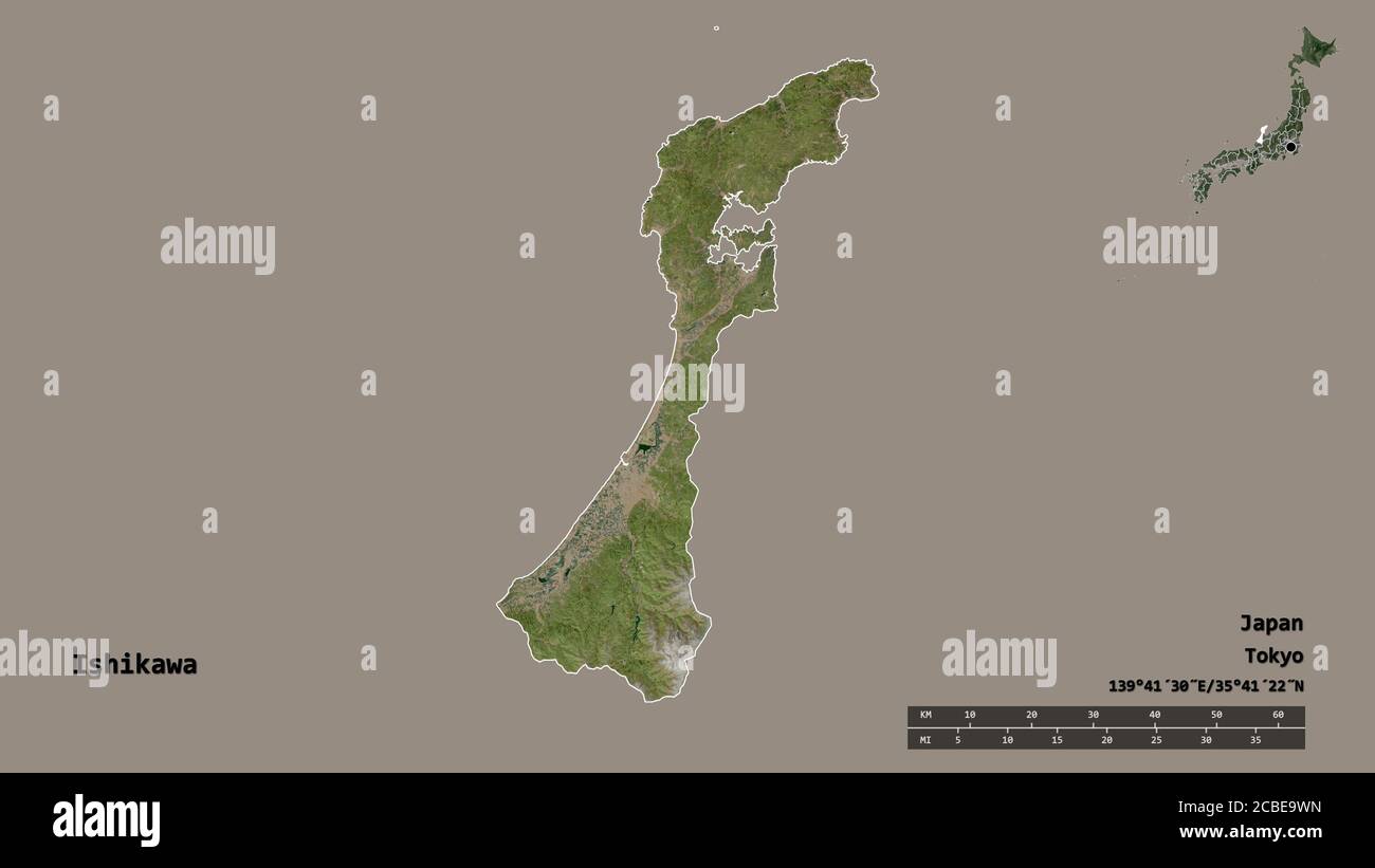 Shape of Ishikawa, prefecture of Japan, with its capital isolated on ...