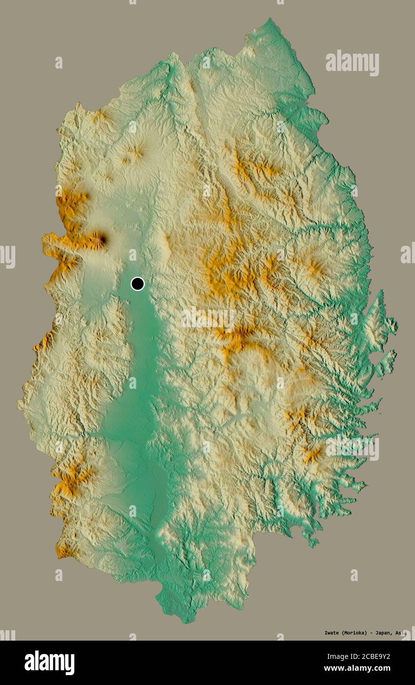 Shape of Iwate, prefecture of Japan, with its capital isolated on a ...