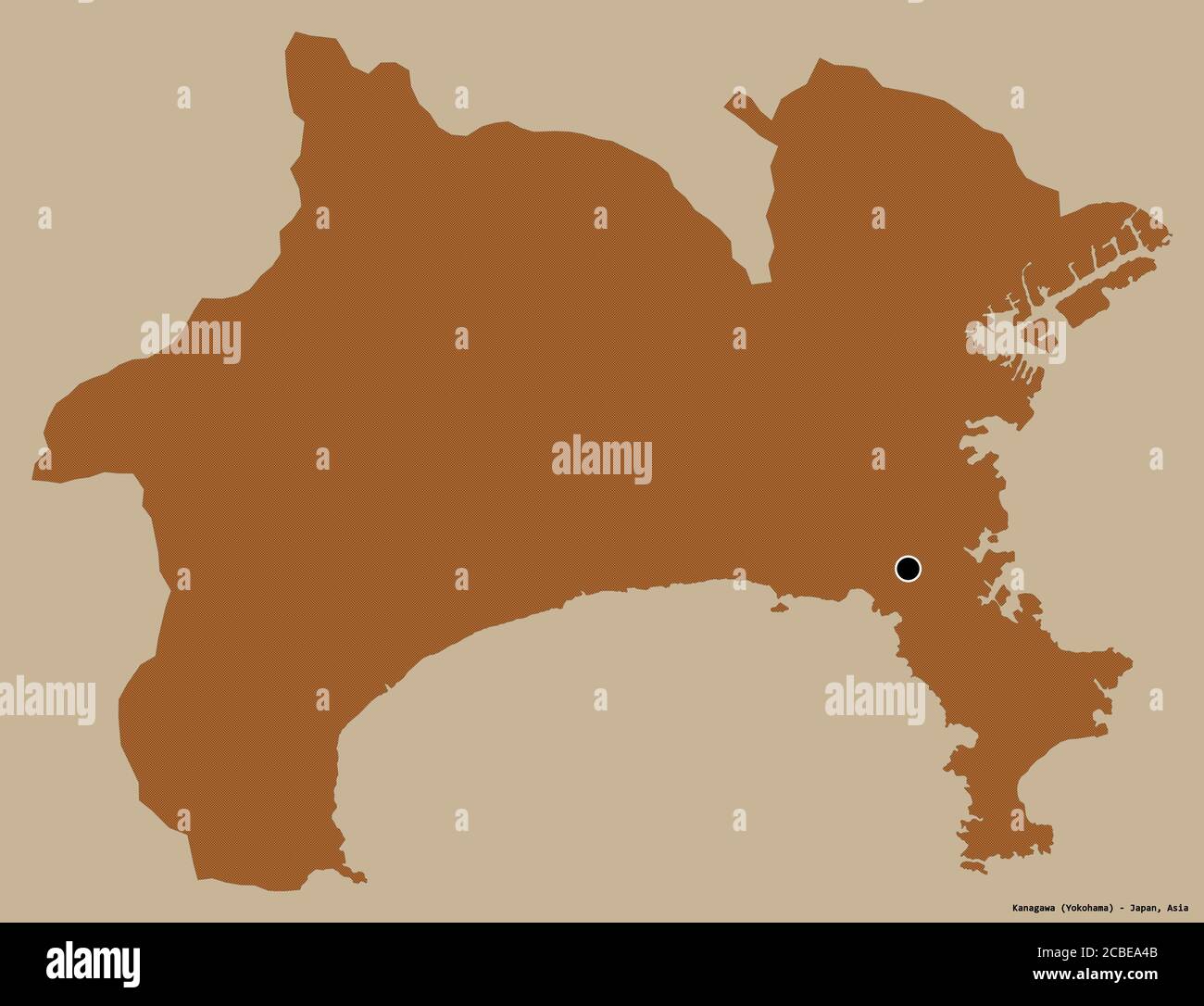 Shape of Kanagawa, prefecture of Japan, with its capital isolated on a ...